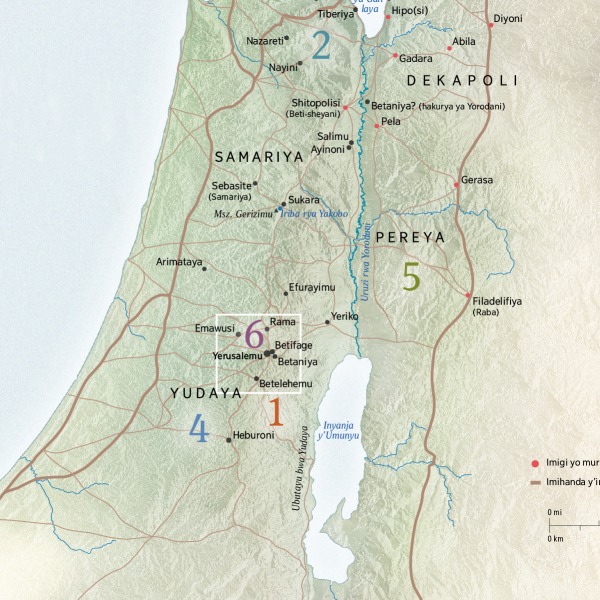 Ikarita igaragaza uturere Yesu yabayemo akanigishamo | Ubuzima bwa Yesu